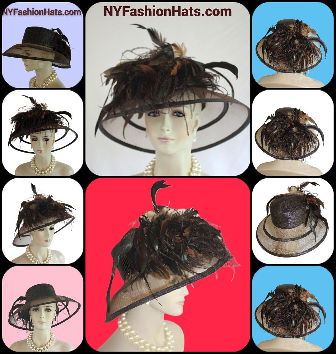 Women's Brown Formal Big Brim Dress Hat, Wedding Church Occasion Hat ...