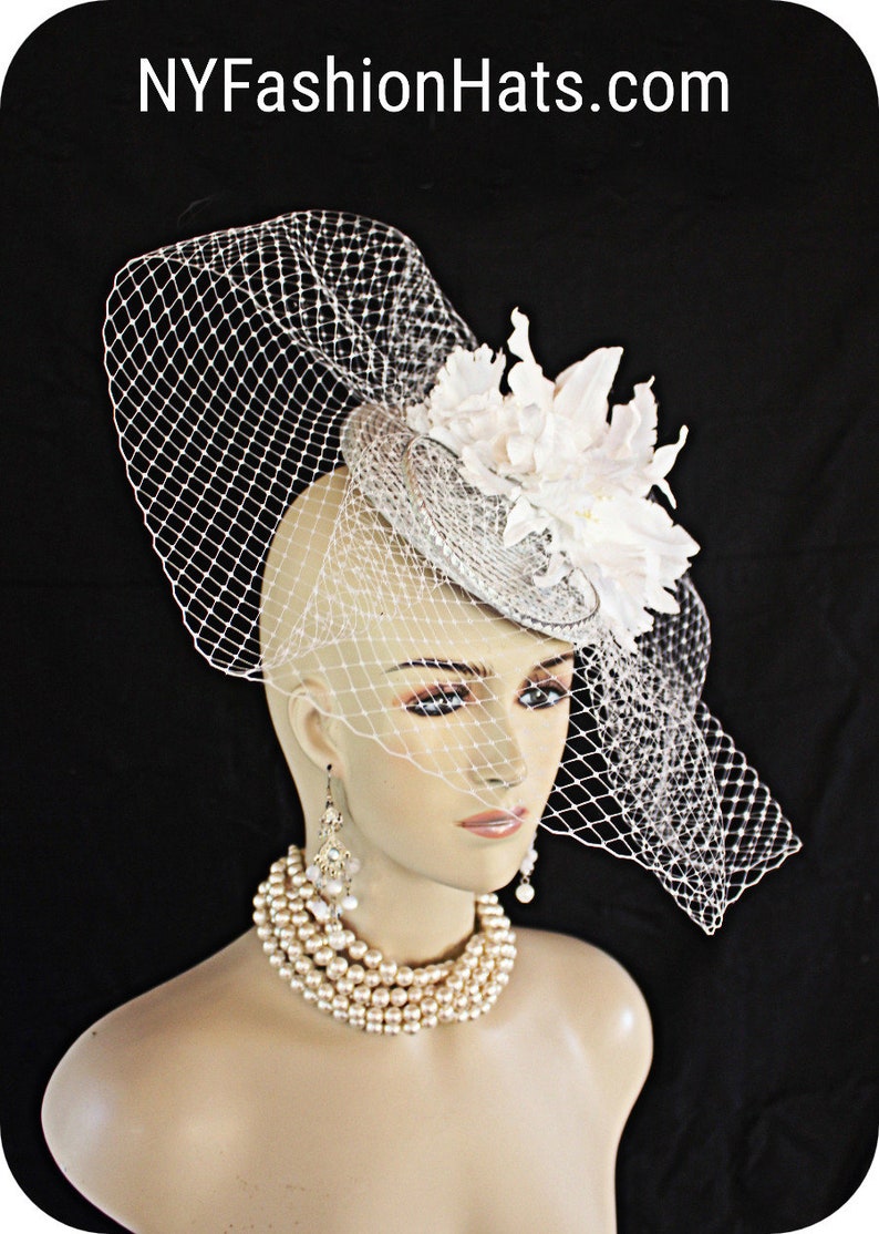 Wedding Fascinator Bridal Headpiece Cocktail Hat, Silver Gray White ...