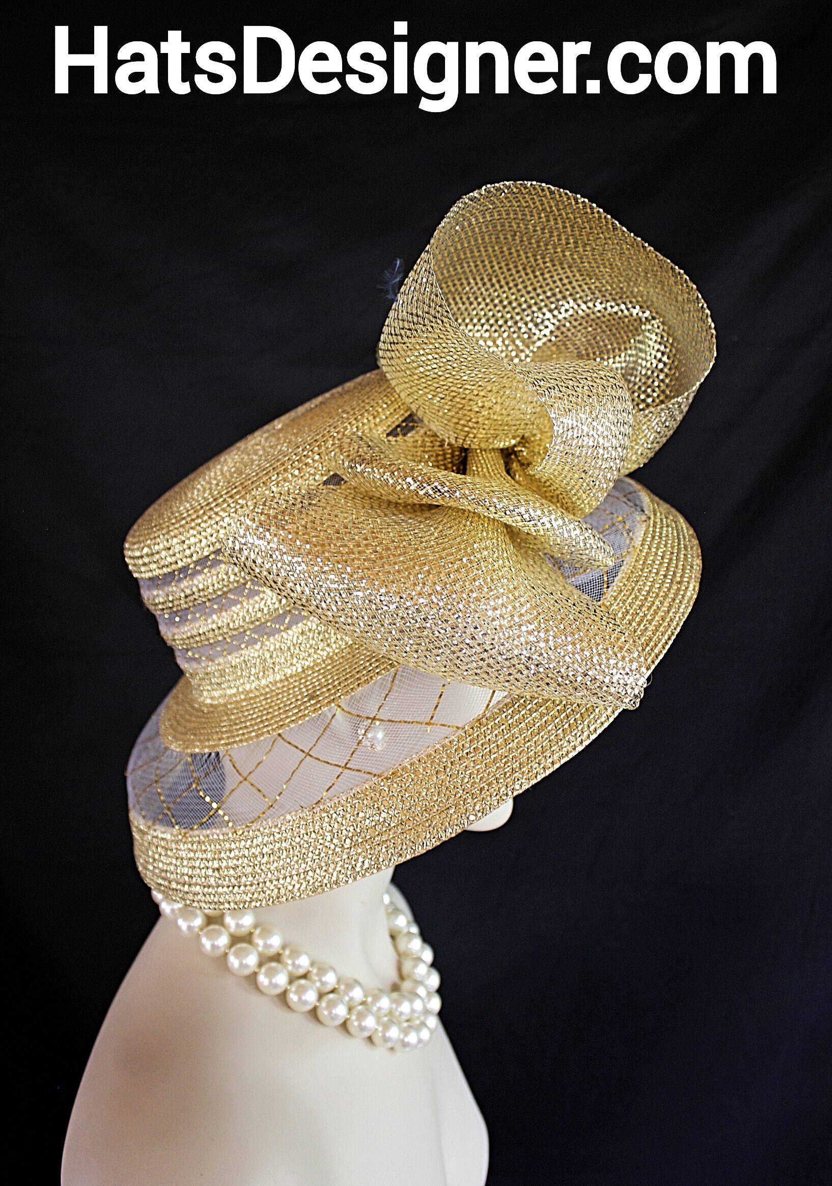 Avant Garde Metallic Gold Hat Women, Formal Big Brim Holiday Dress Hat ...