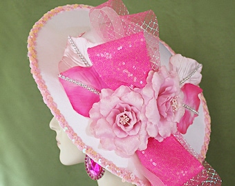 Haute Couture Hot Pink Satin Formal Wedding Bridal Hat, Vacation Cruise ...