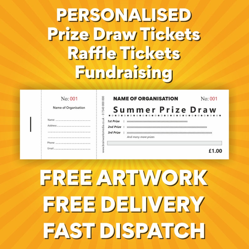 1000 Personalised Prize Draw Tickets - Raffle Tickets - Fundraising ...
