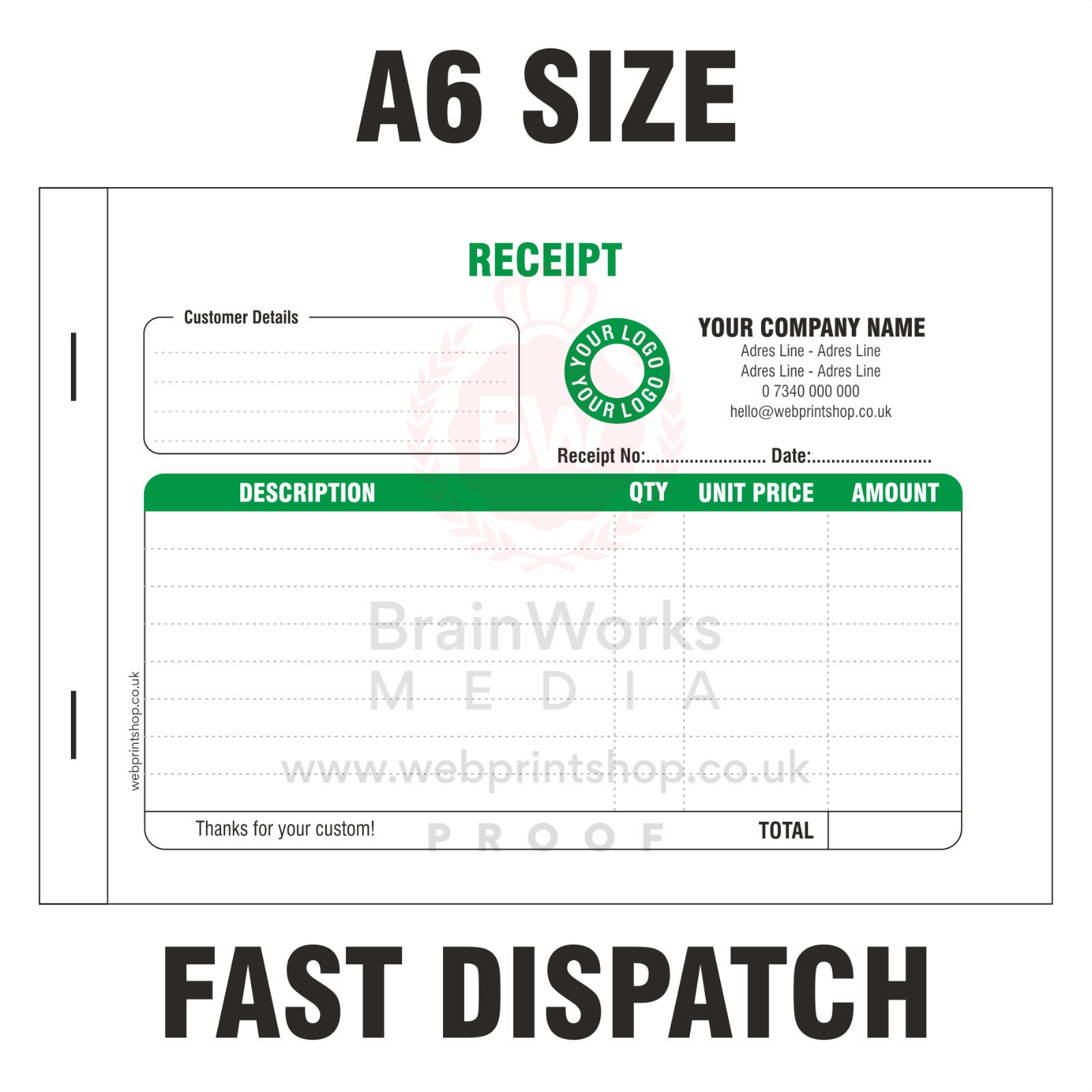 A6 Size PERSONALISED RECEIPT BOOK - A6 Size Personalised Duplicate ...
