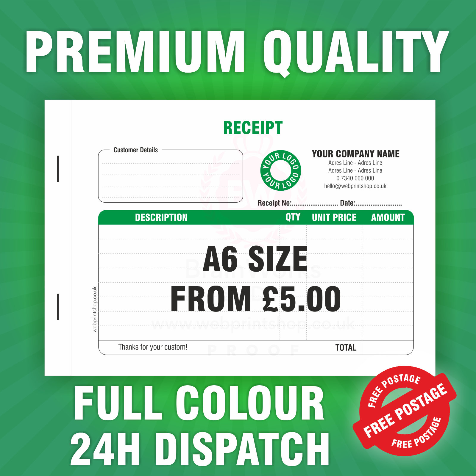 A6 Size PERSONALISED RECEIPT BOOK - A6 Size Personalised Duplicate ...