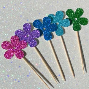 Glitter Flower Cupcake Topper, Colorful Spring Flower Cupcake Topper ...