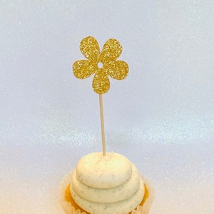 Glitter Flower Cupcake Topper Colorful Spring Flower Cupcake | Etsy