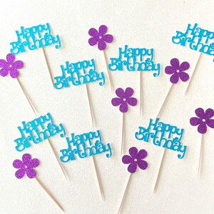 Glitter Flower Cupcake Topper, Colorful Spring Flower Cupcake Topper ...