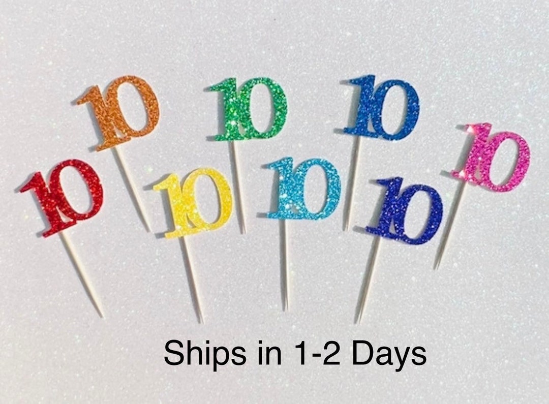 Number 10 Cupcake Topper Glitter Number 10 Picks Happy - Etsy