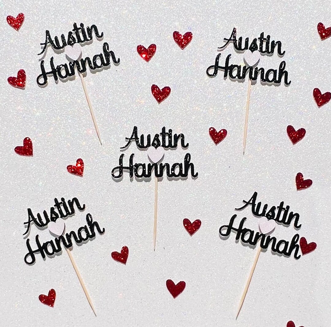 Engagement NAME Heart Wedding Cupcake Toppers, Engagement Party Decor ...