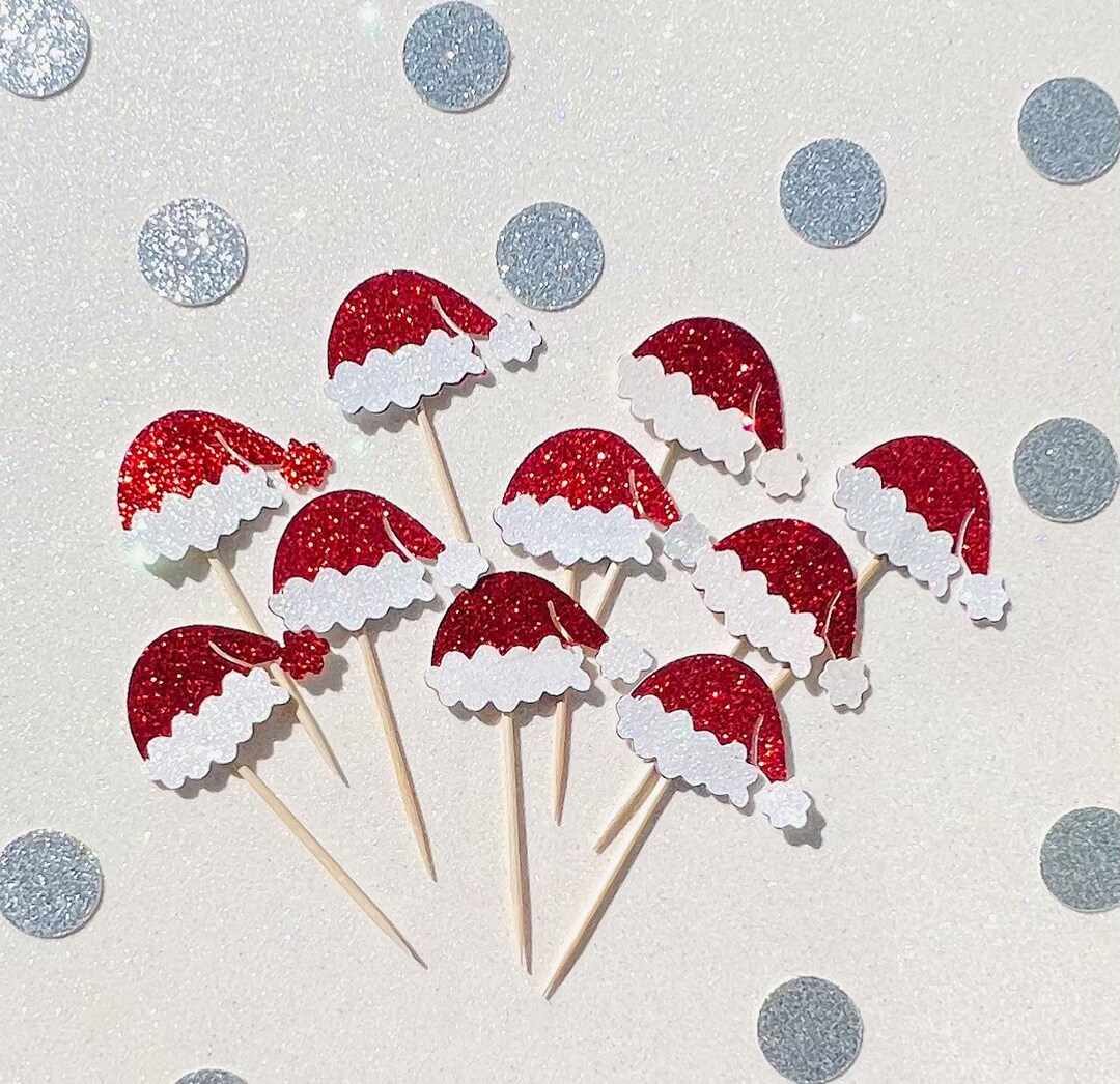 Red Glitter Santa Hat Cupcake Toppers, Holiday Party Decor - Etsy