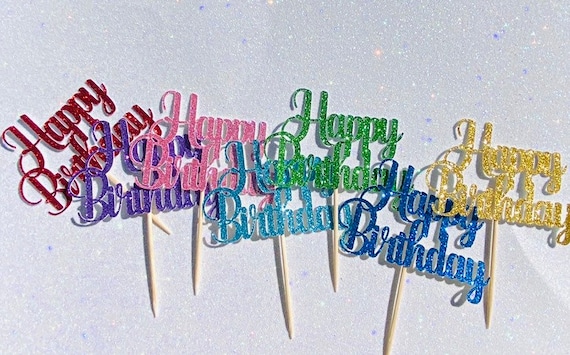Happy Birthday Glitter Cupcake Topper Rose Gold Birthday - Etsy