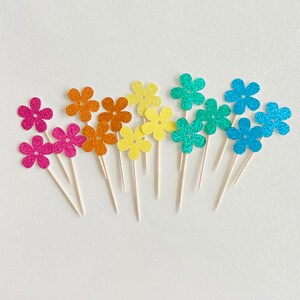 Glitter Flower Cupcake Topper, Colorful Spring Flower Cupcake Topper ...