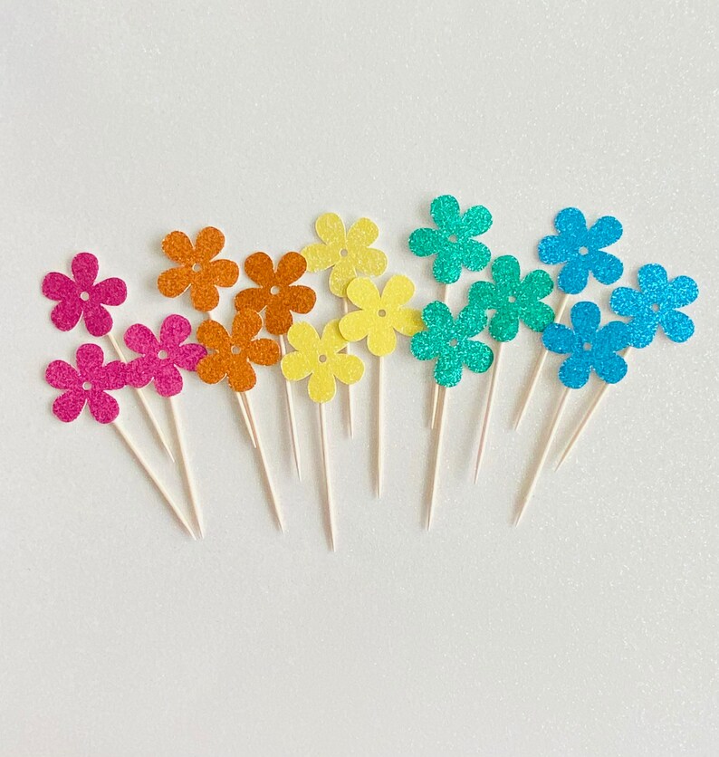 Glitter Flower Cupcake Topper Colorful Spring Flower Cupcake - Etsy