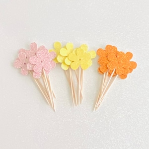 Glitter Flower Cupcake Topper Colorful Spring Flower Cupcake - Etsy