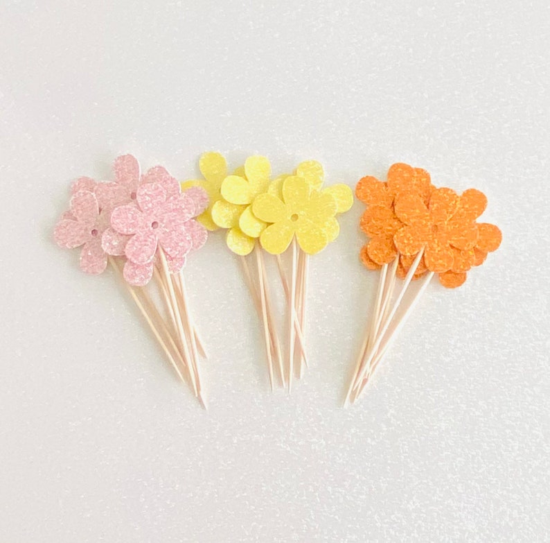 Glitter Flower Cupcake Topper Colorful Spring Flower Cupcake - Etsy
