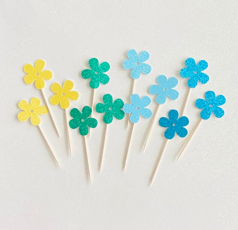 Glitter Flower Cupcake Topper Colorful Spring Flower Cupcake - Etsy