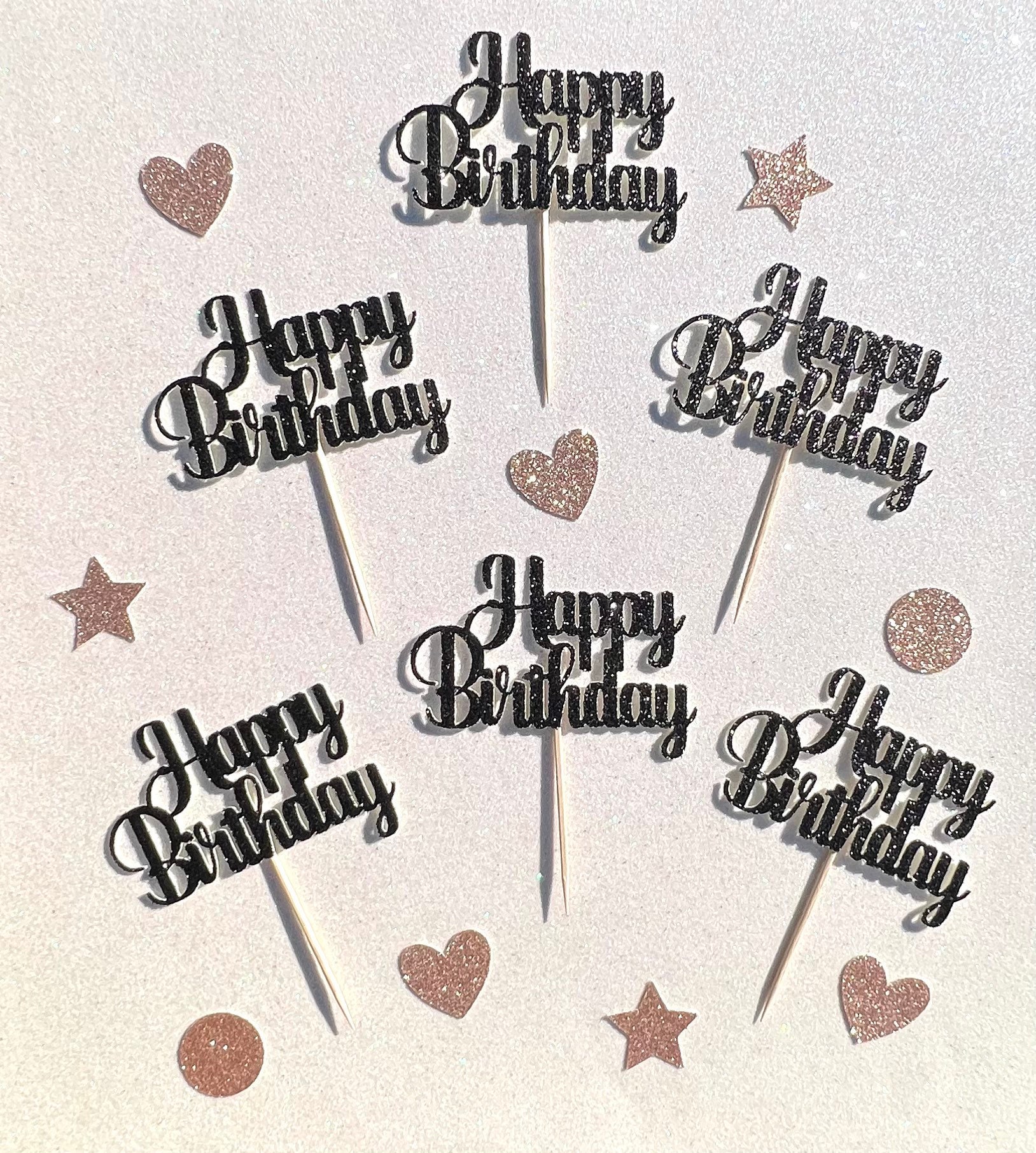 Happy Birthday Glitter Cupcake Topper Rose Gold Birthday - Etsy