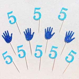 Hand Cupcake Toppers, Five Finger Hand Cupcake Toppers, 5th Birthday ...
