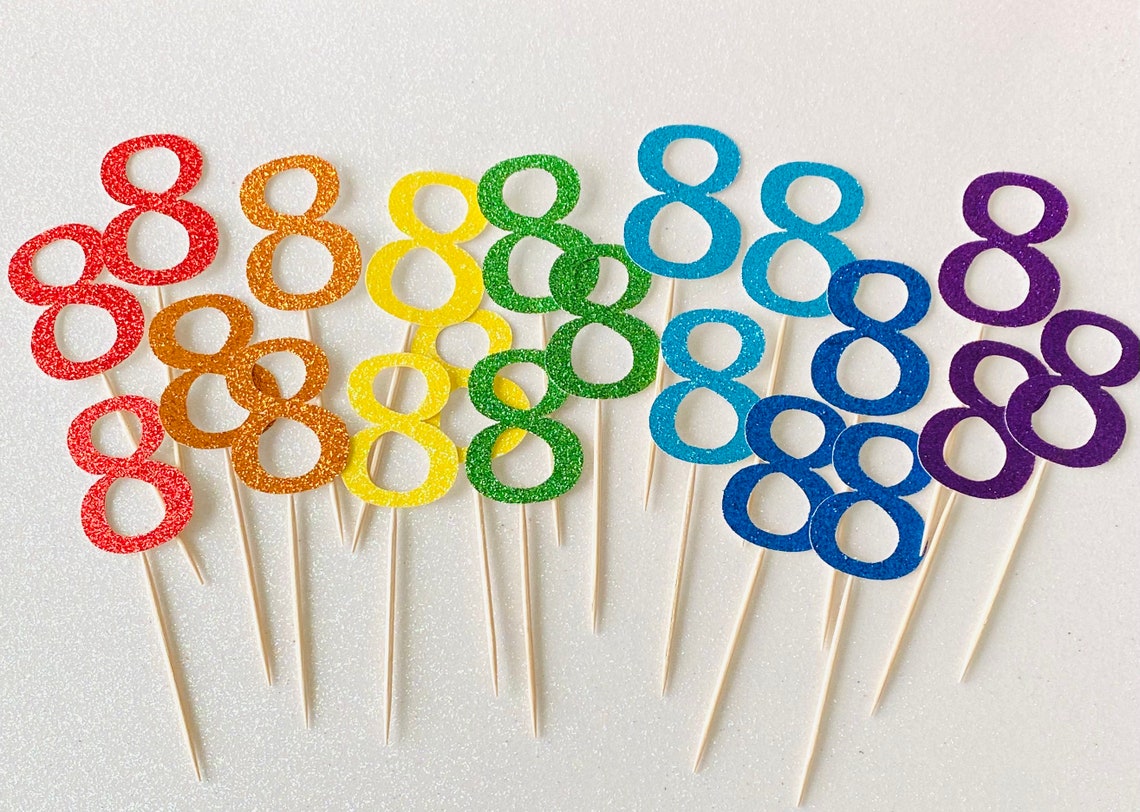 Number 8 Cupcake Topper Glitter Number 8 Birthday Topper | Etsy