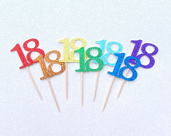 Number 18 Cupcake Toppers, Eighteen Food Picks, 18th Birthday ...