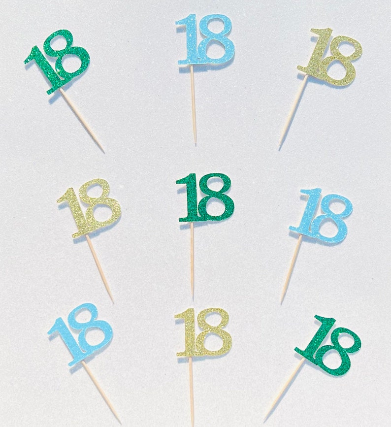 Glitter Number 18 Cupcake Toppers, 18th Birthday Party Picks - Etsy