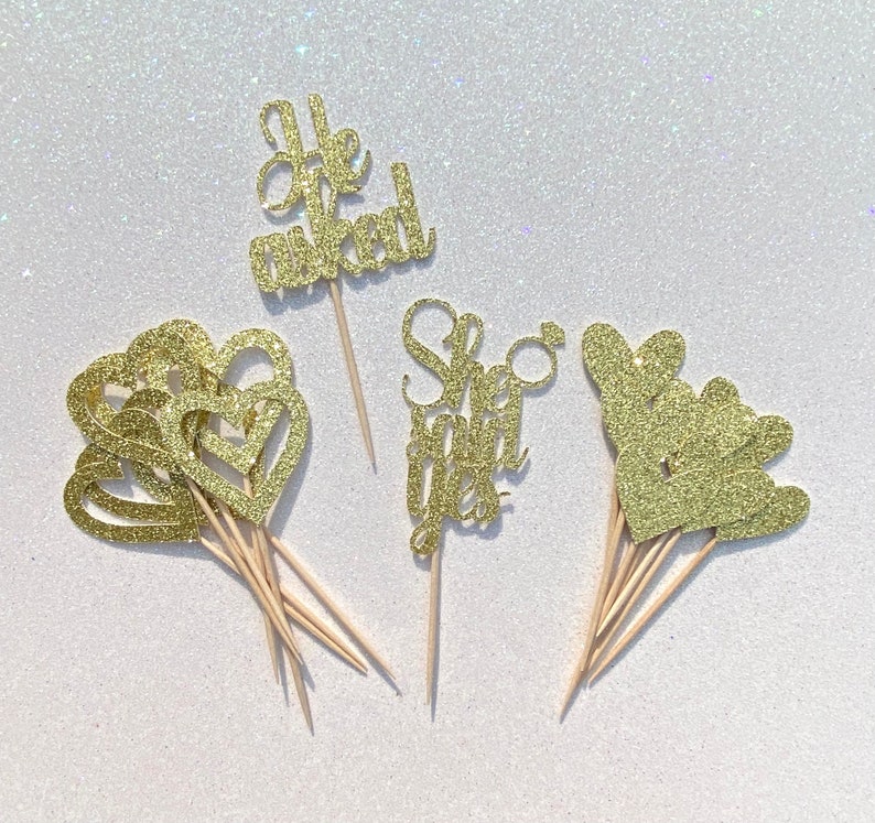 Heart Glitter Cupcake Topper Gold Glitter Engagement Heart | Etsy