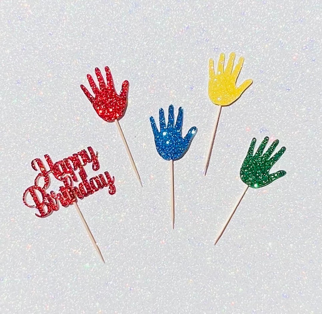 Glitter Hand Cupcake Toppers, 5th Birthday Party Decor, Hand Cupcake ...