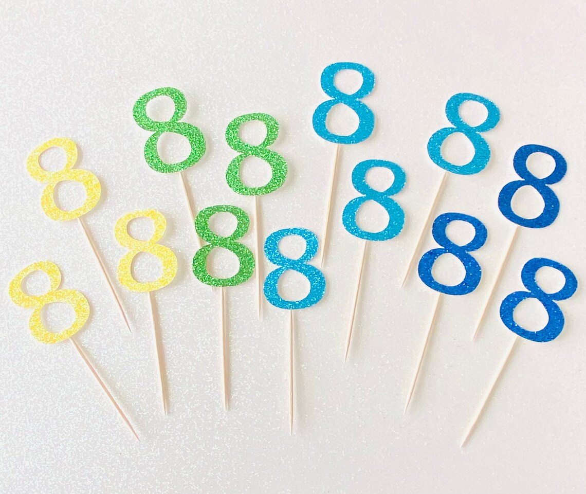 Number 8 Cupcake Topper Glitter Number 8 Birthday Topper | Etsy