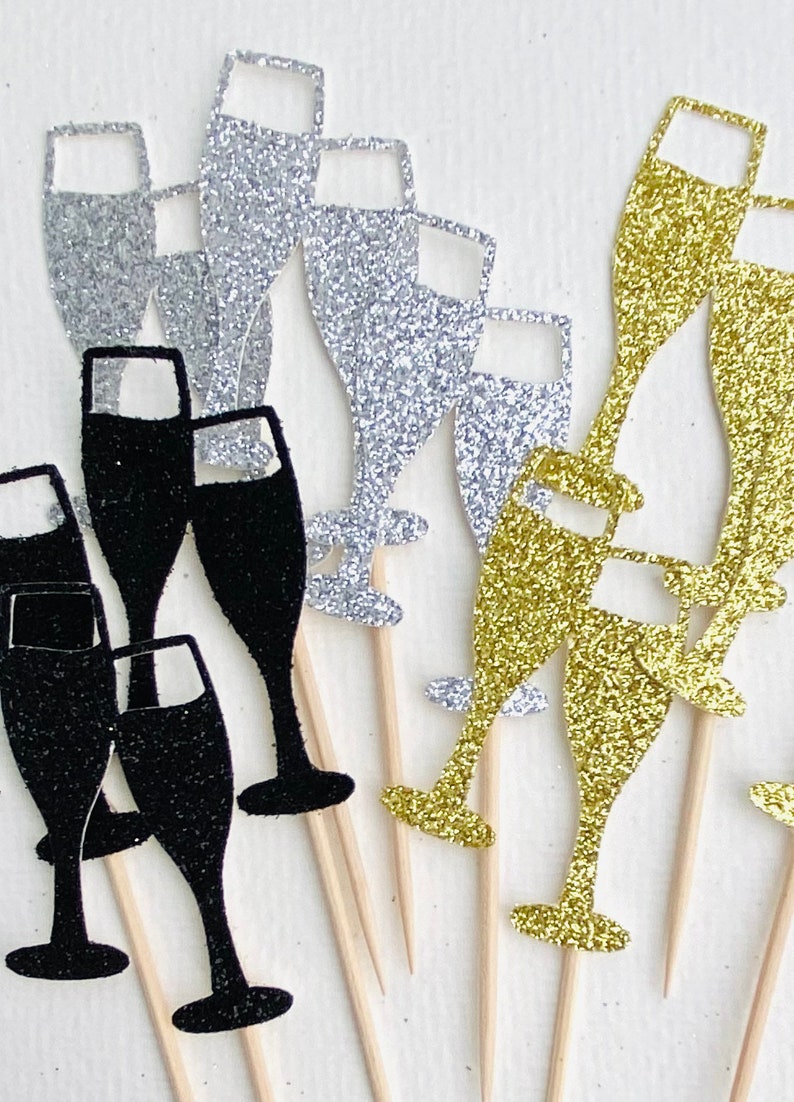 Glitter Champagne Flute Cupcake Topper Engagement Decor | Etsy