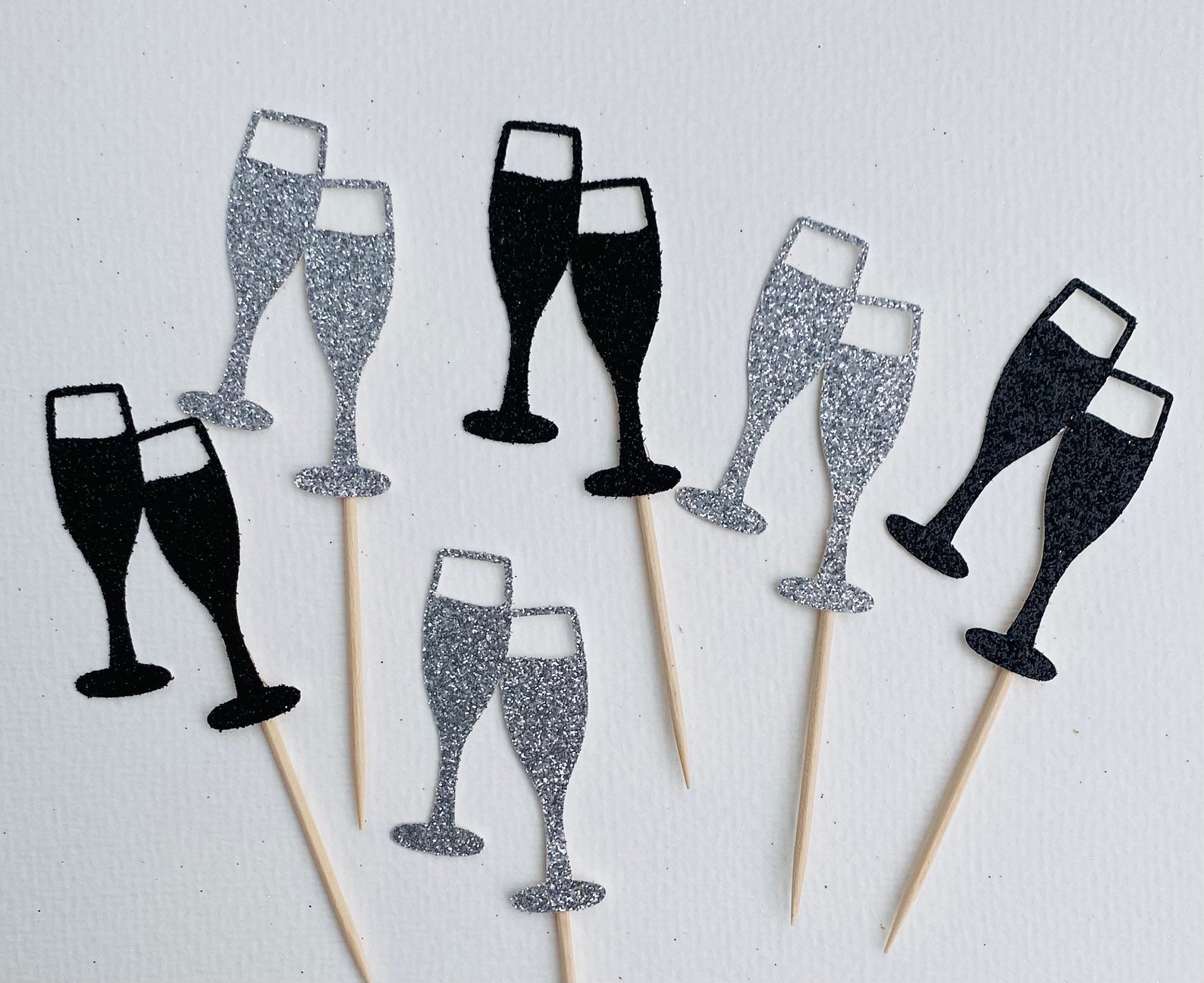 Glitter Champagne Flute Cupcake Topper Engagement Decor | Etsy