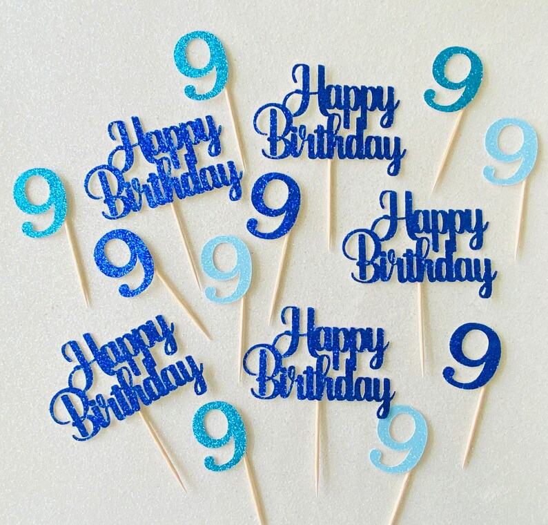 Number 9 Cupcake Toppers Glitter Number 9 Birthday Cupcake - Etsy