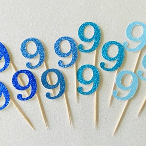 Number 9 Cupcake Toppers, Glitter Number 9 Birthday Cupcake Toppers ...