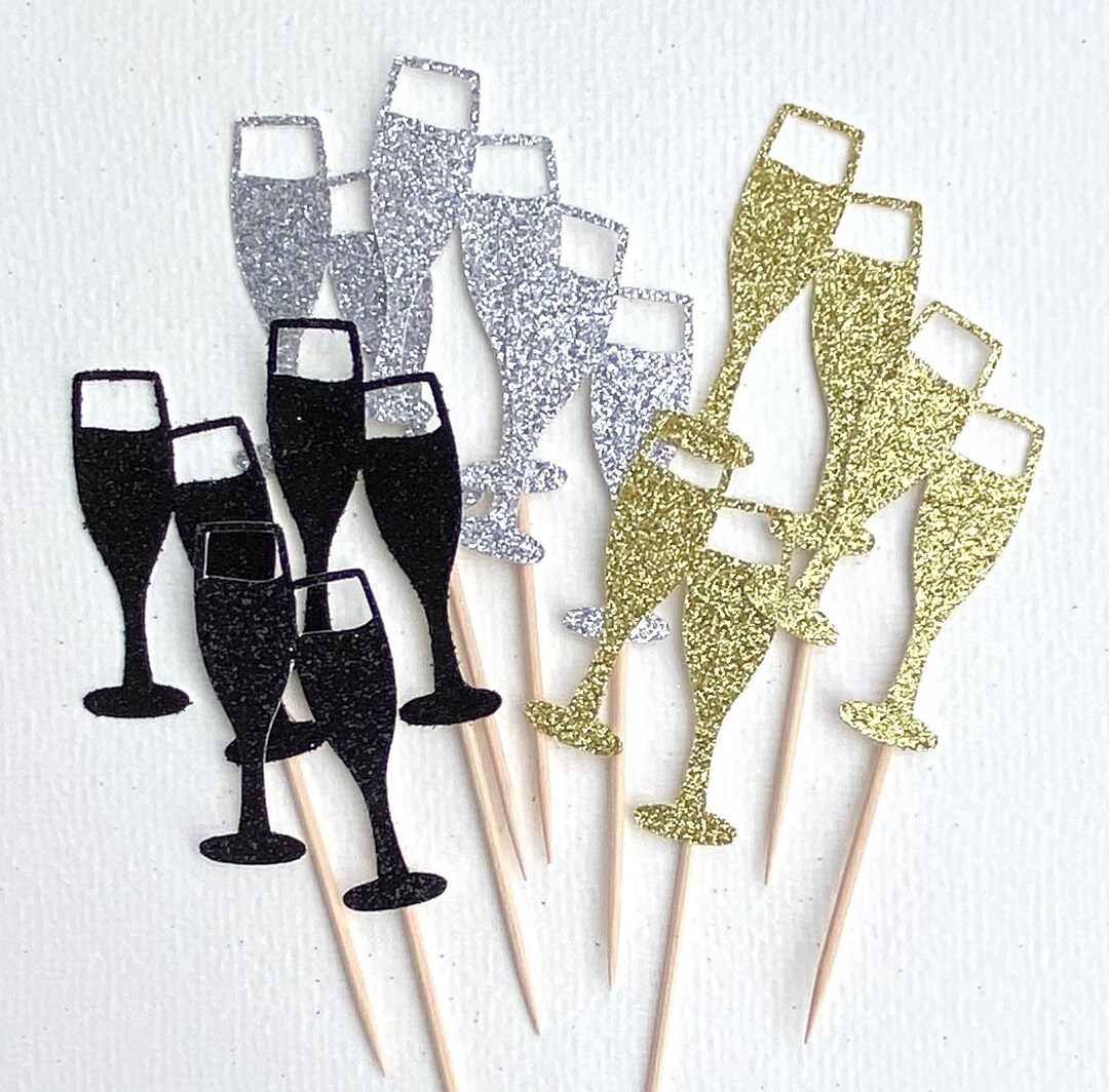 Glitter Champagne Flute Cupcake Topper, Engagement Decor, Wedding ...