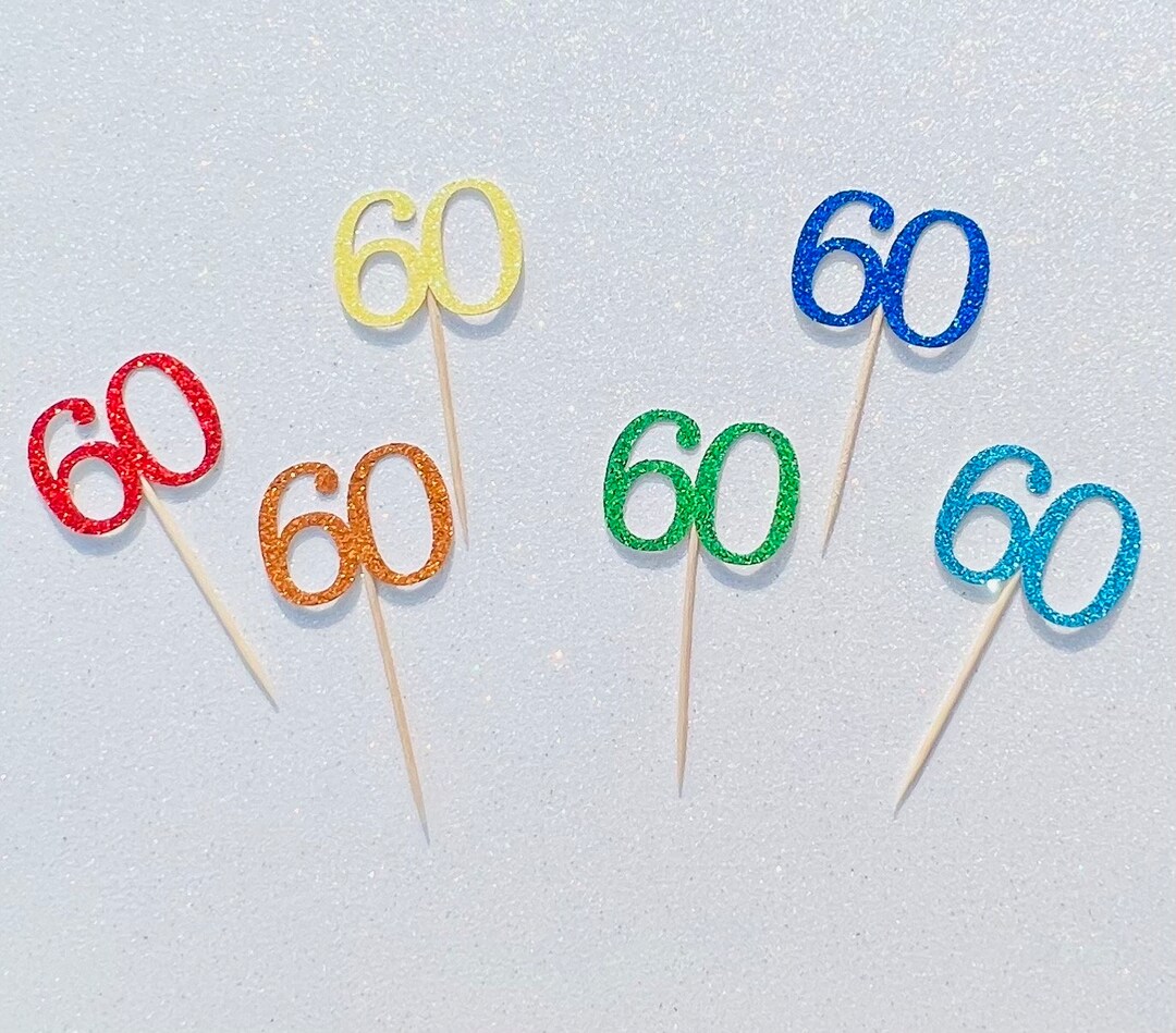 Number 60 Cupcake Toppers, 60 Food Picks, Number 60 Birthday Decor ...