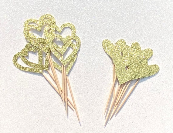 Heart Glitter Cupcake Topper Gold Glitter Engagement Heart | Etsy