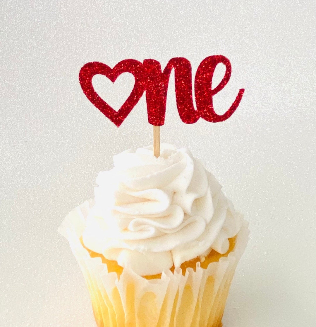 Number ONE HEART Birthday Cupcake Topper, 1st Birthday Number One Heart ...