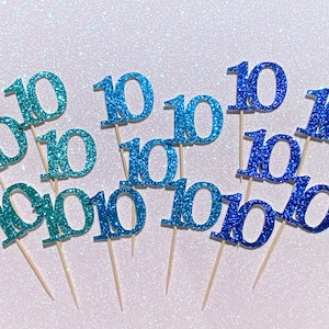 Glitter Number 10 Cupcake Toppers, 10th Birthday Party Decor - Etsy