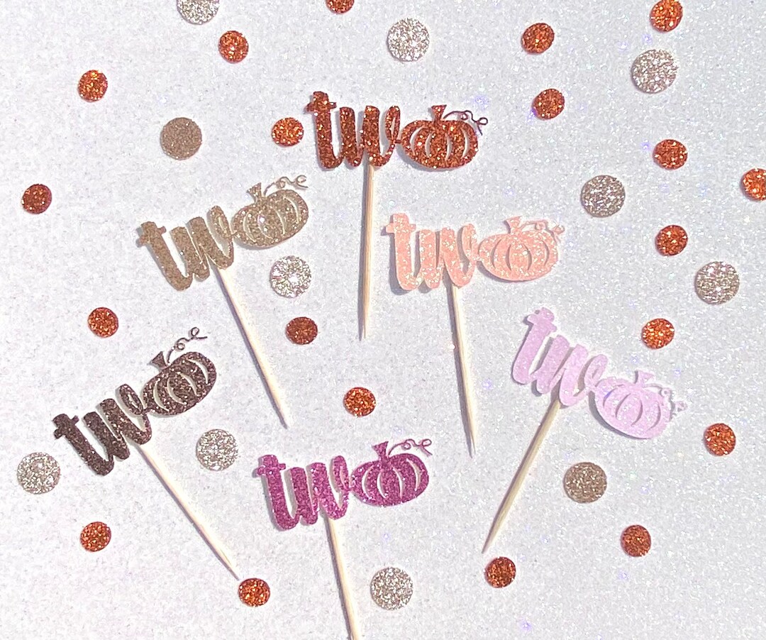 Pumpkin Two Cupcake Toppers, 2nd Birthday Cupcake Topper, Two Pumpkin ...
