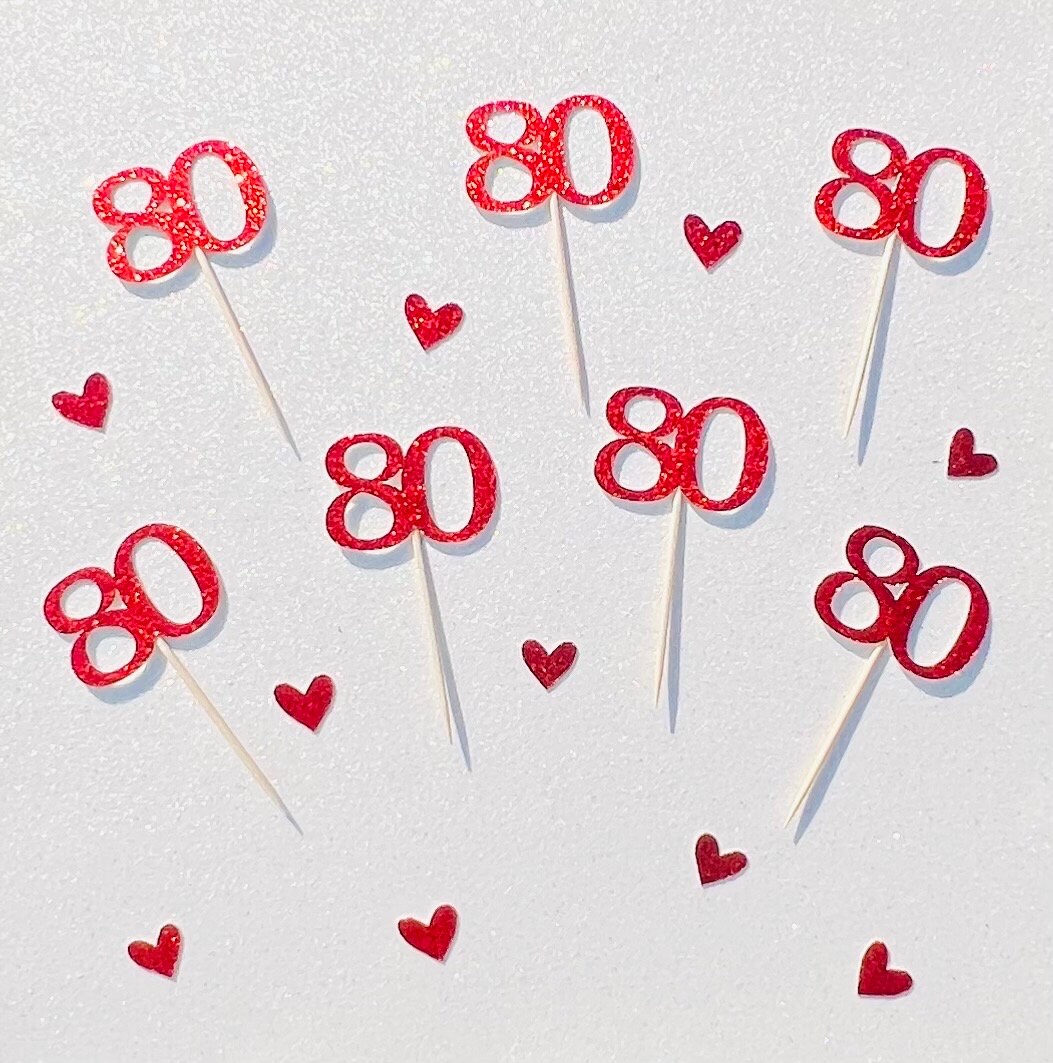 Number 80 Glitter Cupcake Toppers, 80th Birthday Party Decor - Etsy