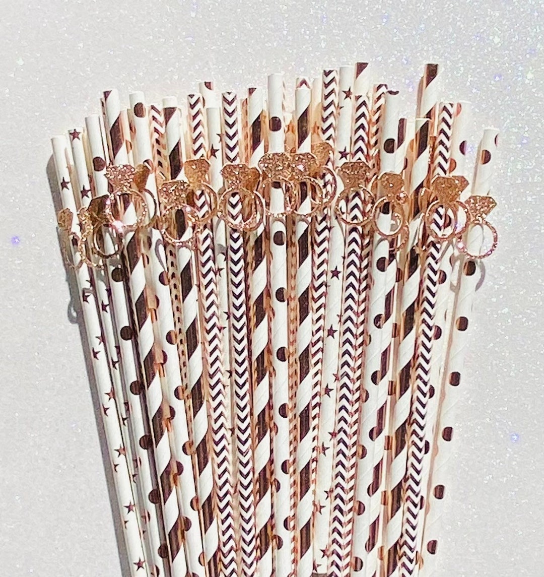 Rose Gold Diamond Ring Wedding Straw, Engagement Party Straw Decor ...