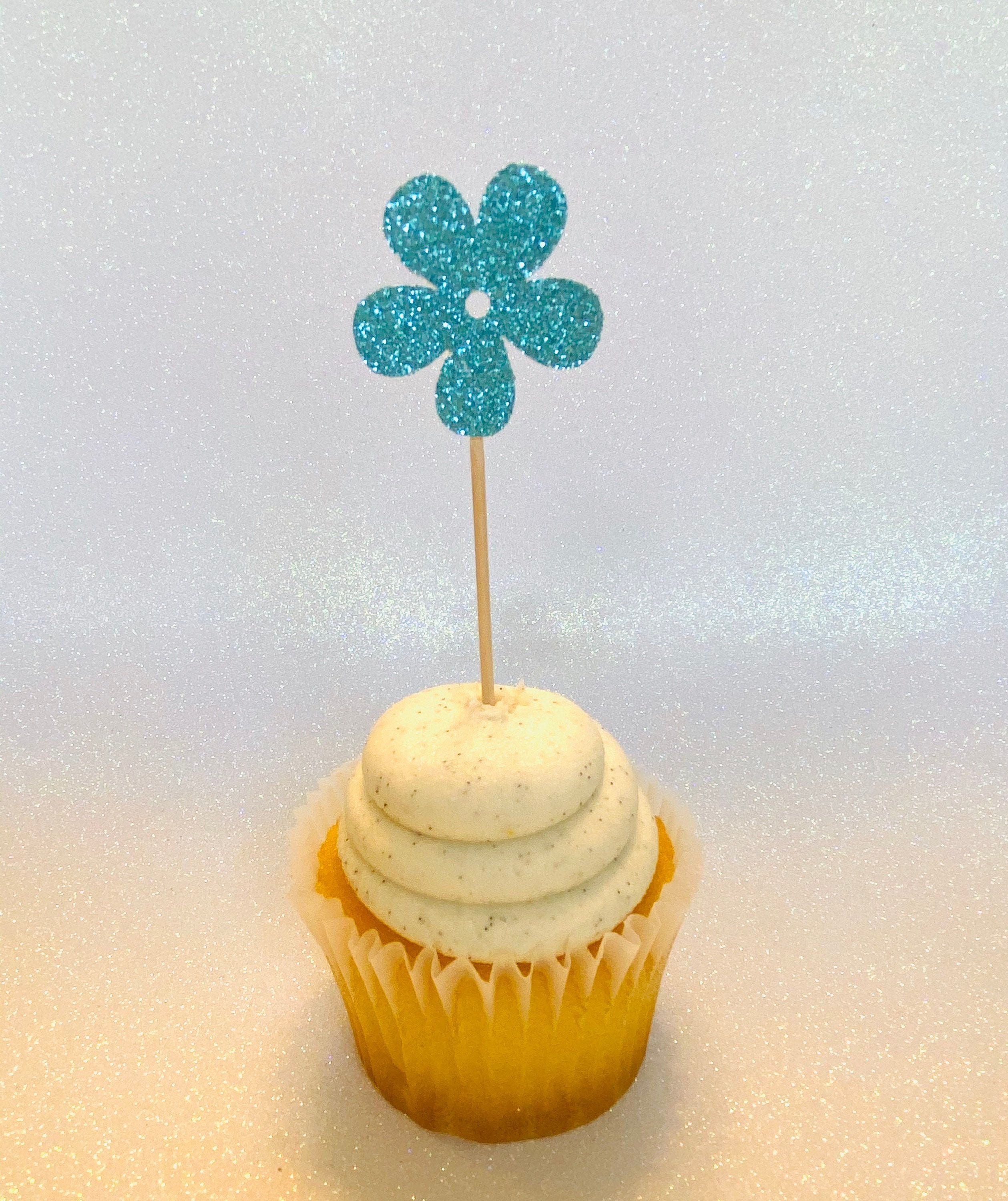 Glitter Flower Cupcake Topper Colorful Spring Flower Cupcake | Etsy