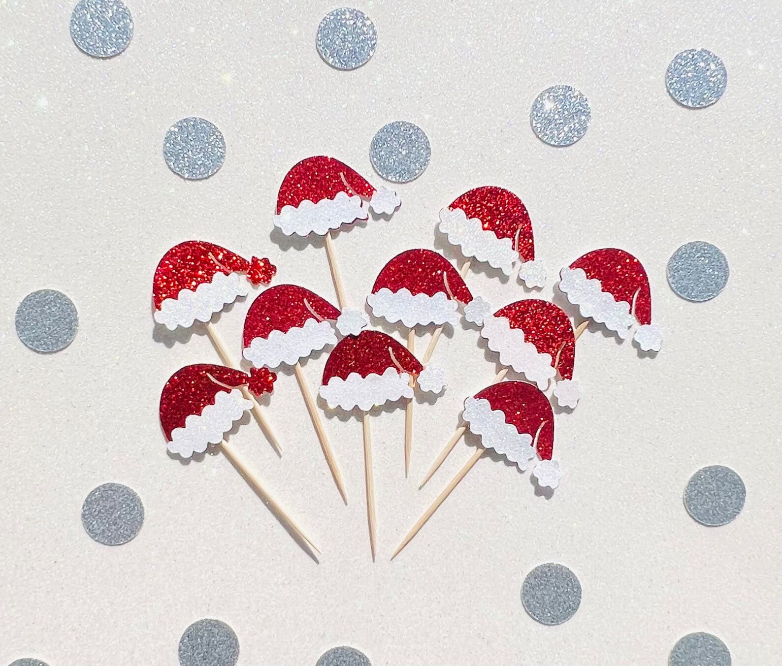 Red Glitter Santa Hat Cupcake Toppers, Holiday Party Decor - Etsy