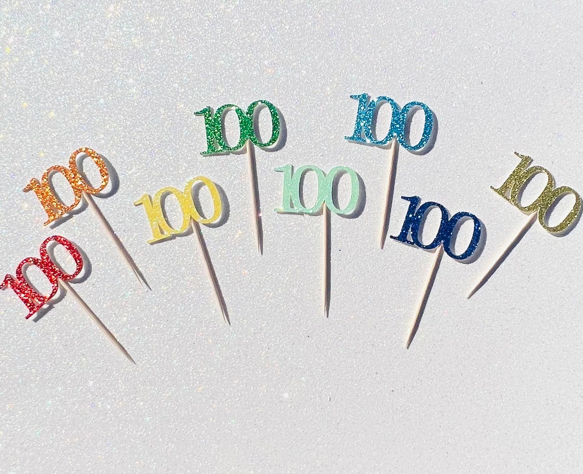 Glitter Number 100 Cupcake Topper, Centenary Birthday Party Decor - Etsy