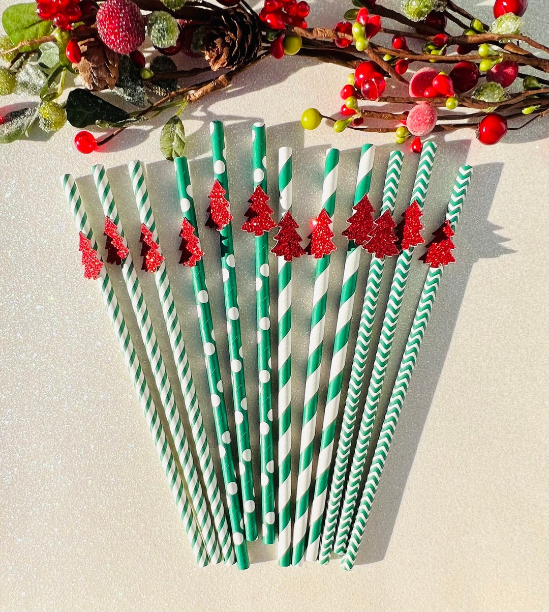 Glitter Christmas Tree Paper Straws, Christmas Tree Party Straws ...