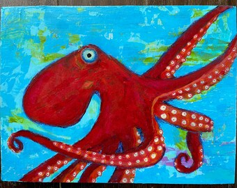 Red Octopus Painting | Etsy