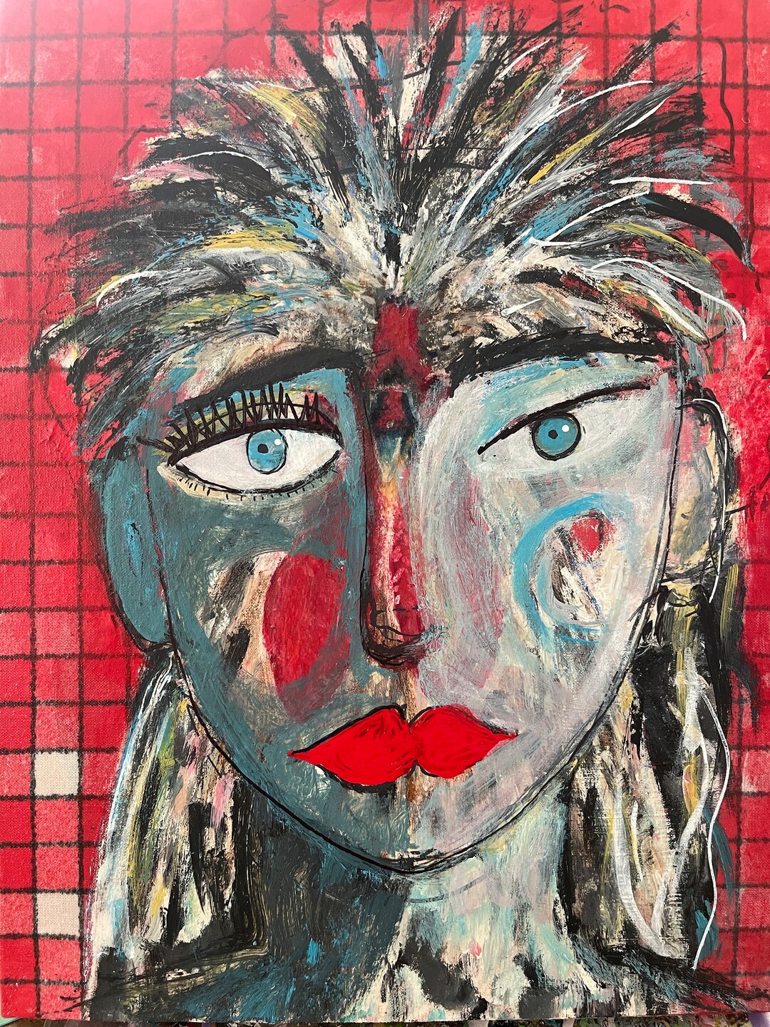 Euro Rockstar Portrait Painting: Intriguing Face Art (9x12) - Etsy