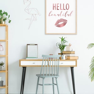 Hello Beautiful Rose Gold Wall Decor Mailed Print, Bedroom Art ...