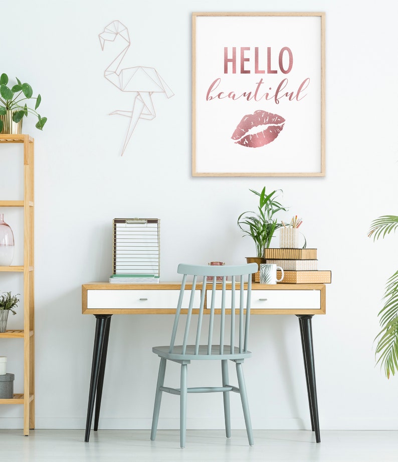 Hello Beautiful Rose Gold Wall Decor Mailed Print Bedroom | Etsy