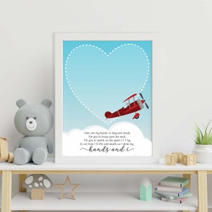 8.5x11 Printable Baby Handprint Art, Airplane Baby Nursery Child Boy ...