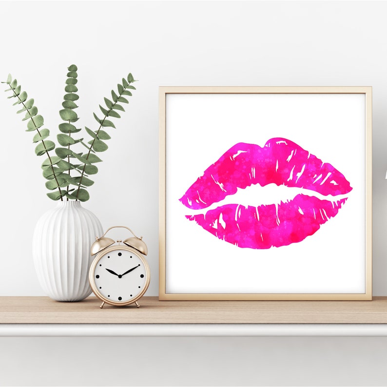 Watercolor Hot Pink Lips Instant Download Lips Wall Art | Etsy
