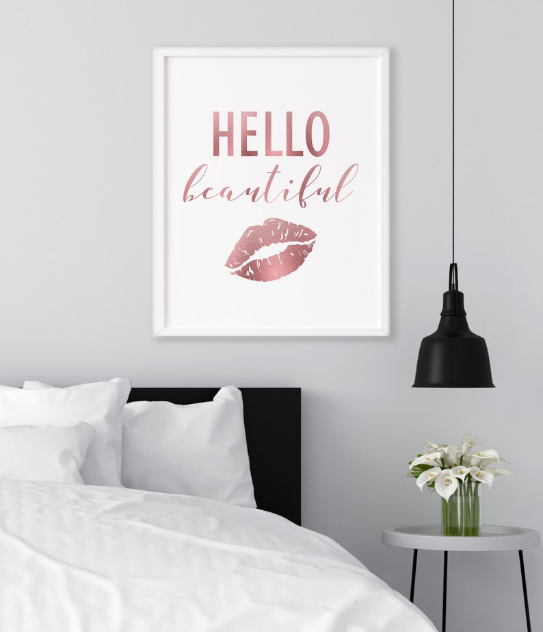 Hello Beautiful Rose Gold Wall Decor Mailed Print Bedroom | Etsy